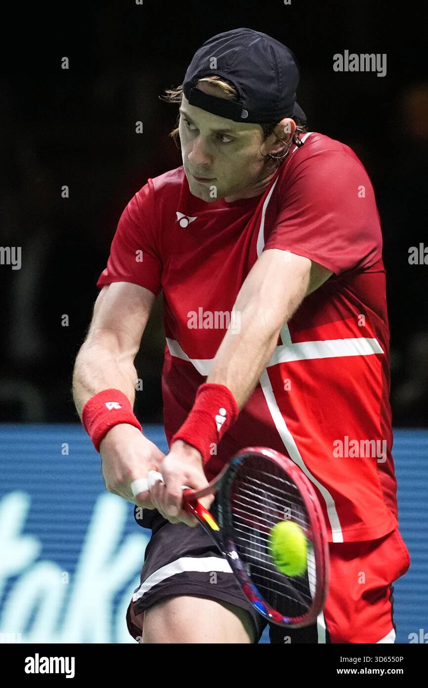 Zizou Bergs in action during Davis Cup Finals 2025 Quarterfinals match between Arthur ...