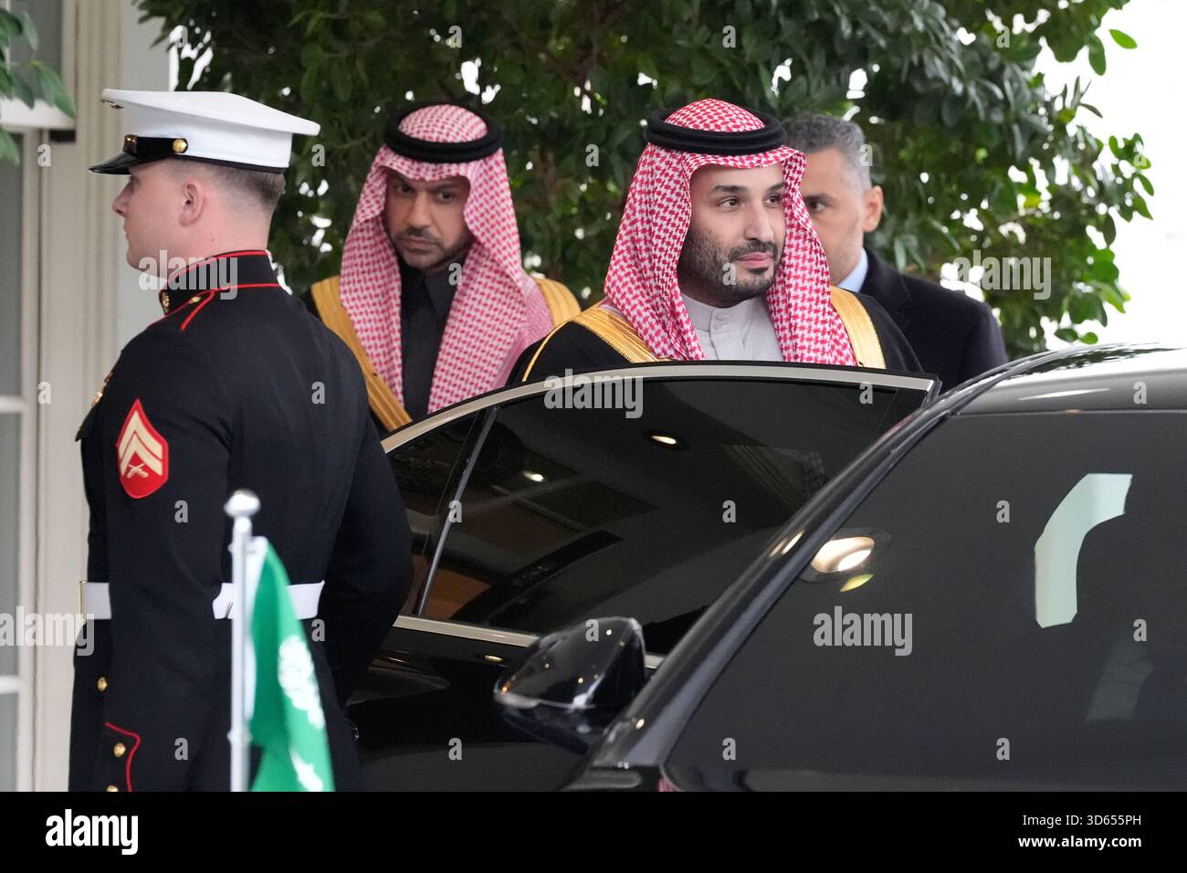 Saudi Arabia's Crown Prince Mohammed bin Salman departs the White House after meeting with ...