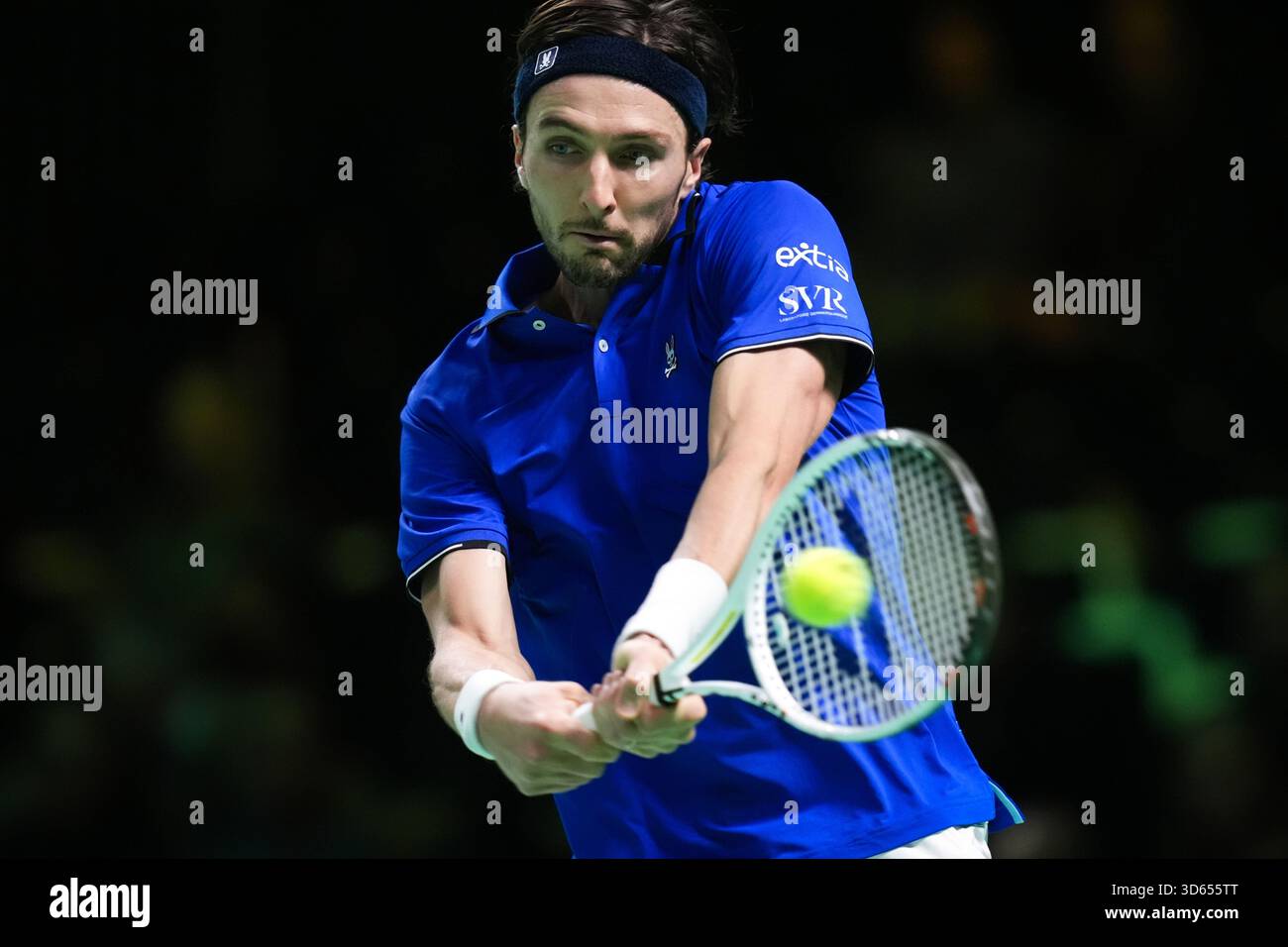 Arthur Rinderknech in action during Davis Cup Finals 2025 Quarterfinals match between Arthur ...
