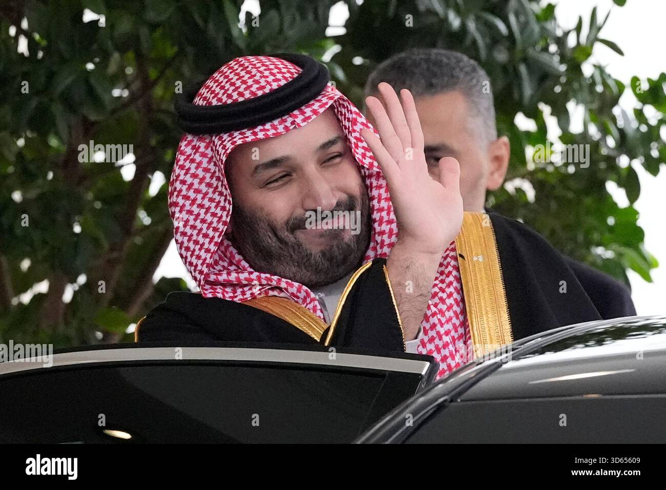 Saudi Arabia's Crown Prince Mohammed bin Salman waves as he departs the ...