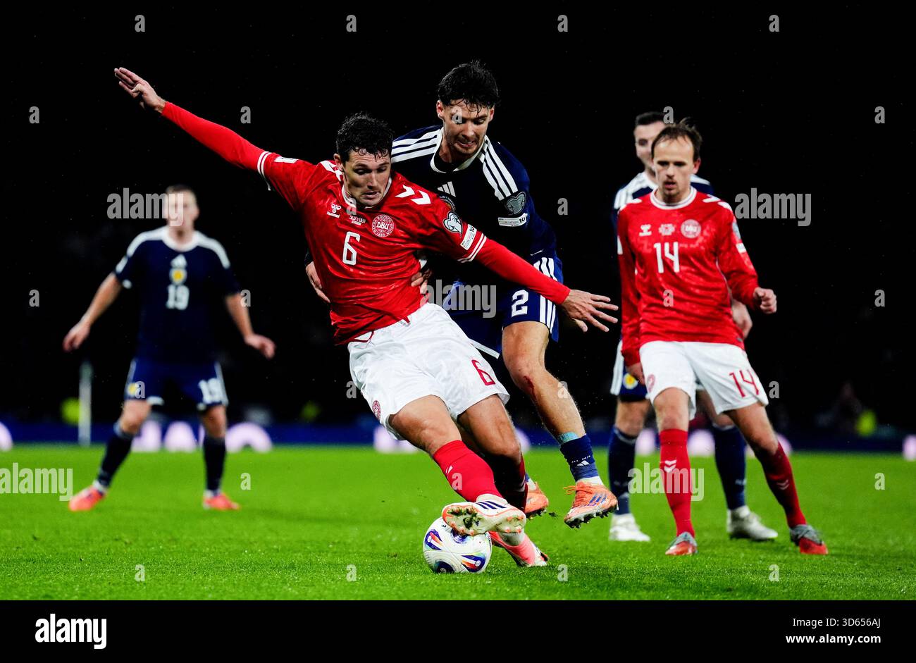 Denmark's Andreas Christensen and Scotland's Aaron Hickey battle for ...