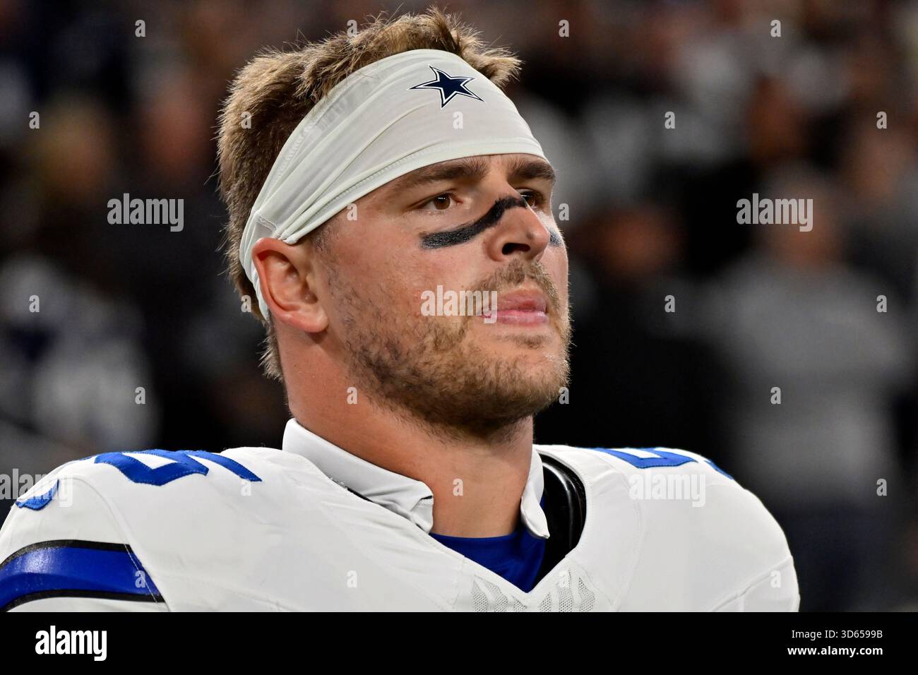 Dallas Cowboys linebacker Logan Wilson looks on during the national ...