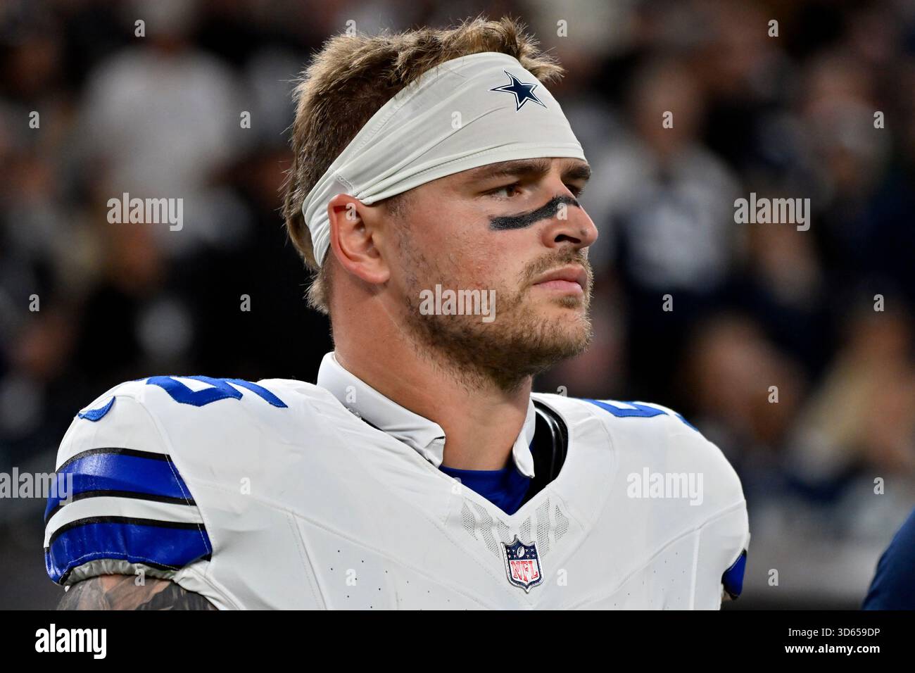 Dallas Cowboys linebacker Logan Wilson looks on during the national ...
