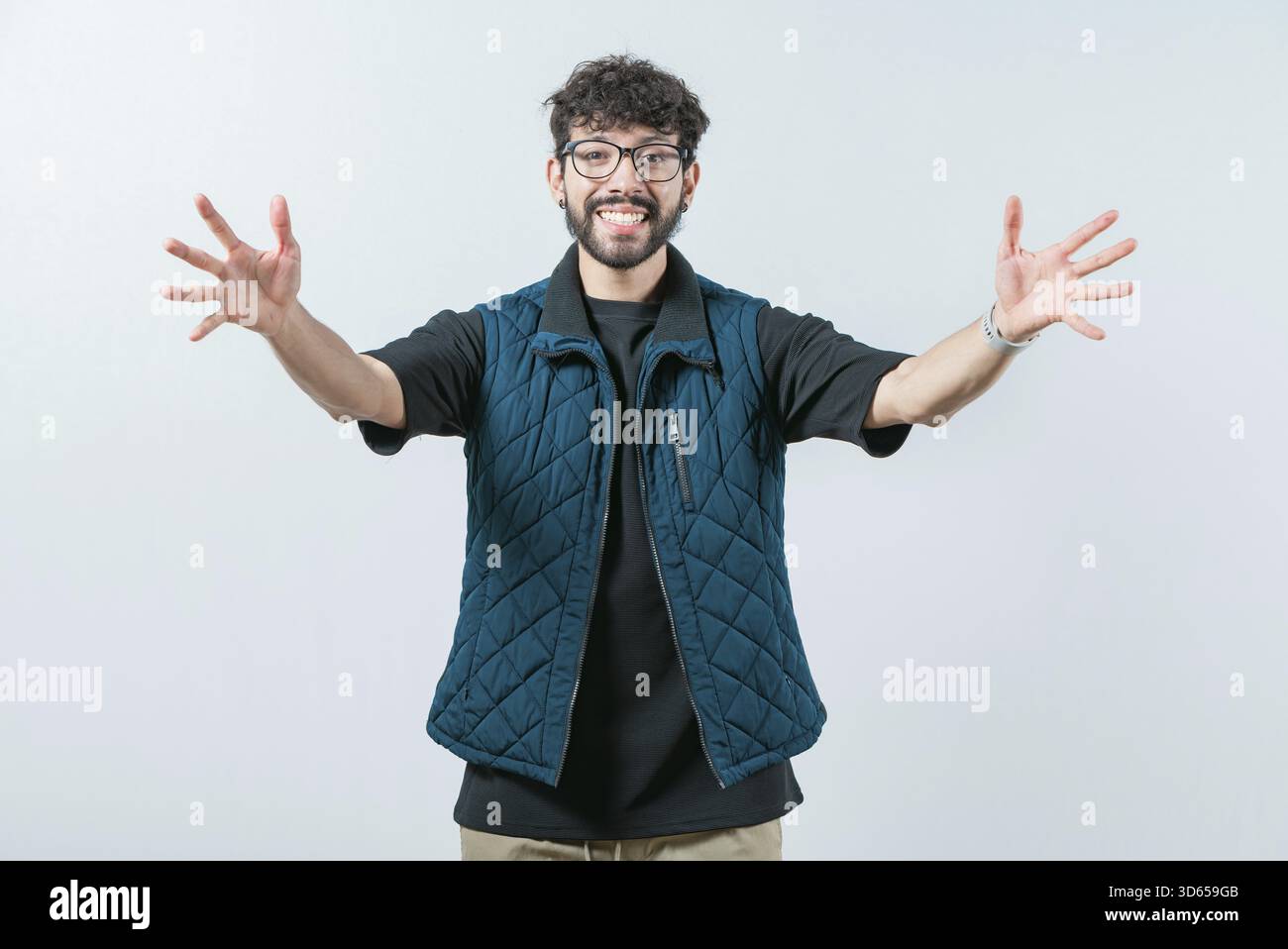 Friendly guy welcoming with open arms isolated. Cheerful young man ...