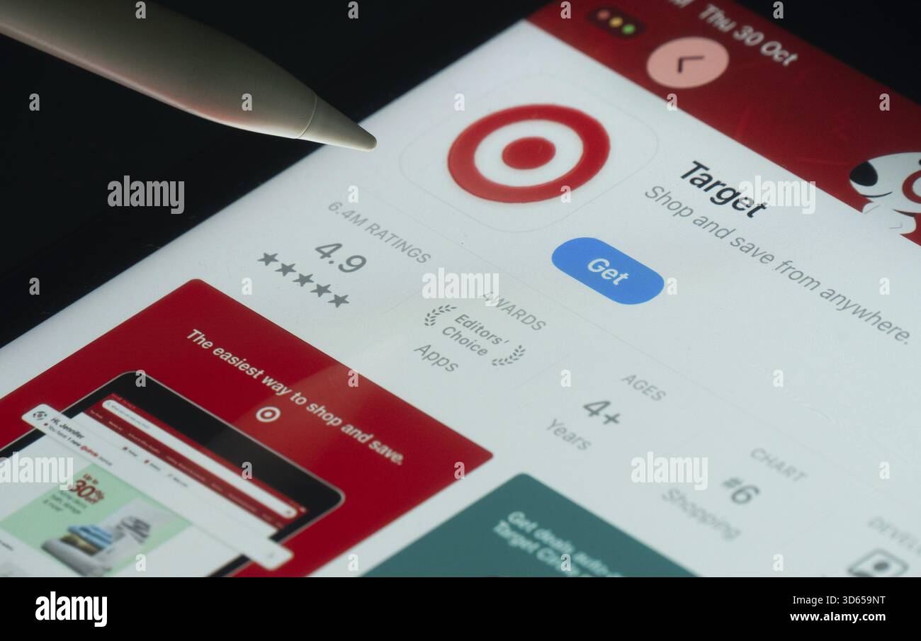 Dhaka, Bangladesh- 30 Oct 2025: Target app on a iPad screen with a pen ...