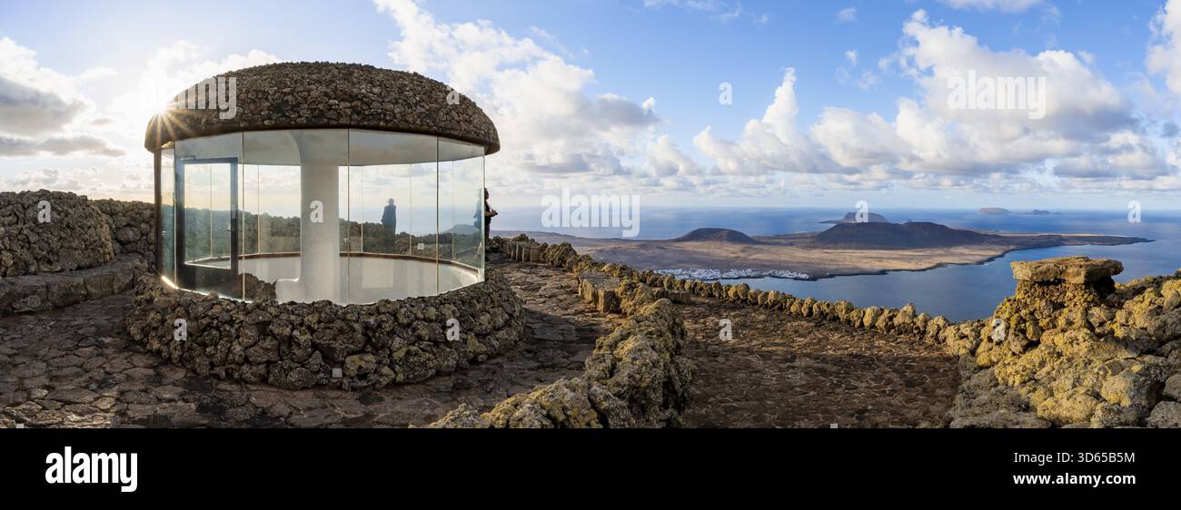 Stairway and viewing platform at the Mirador del Rio viewpoint, in the ...