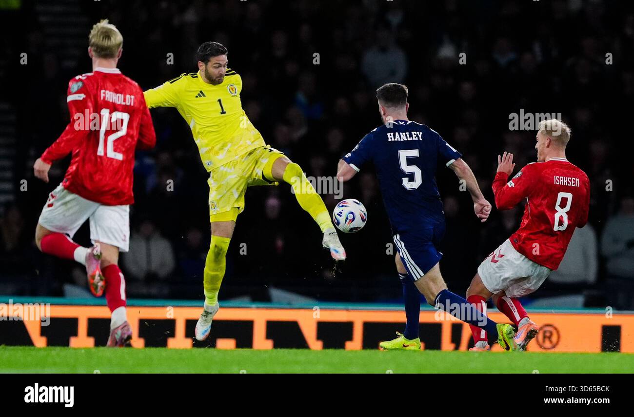Scotland goalkeeper Craig Gordon clears the ball during the FIFA World ...