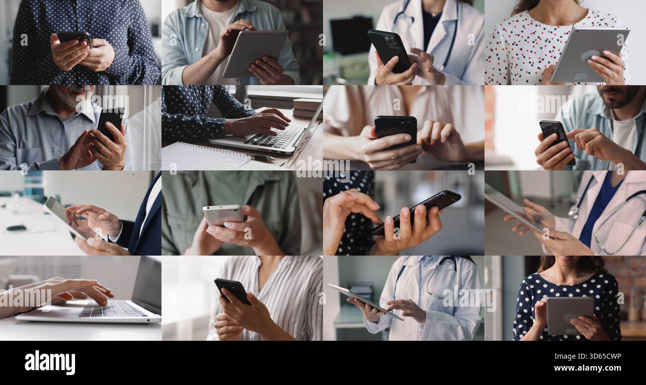 Changing multiple collage view different people using diverse devices ...