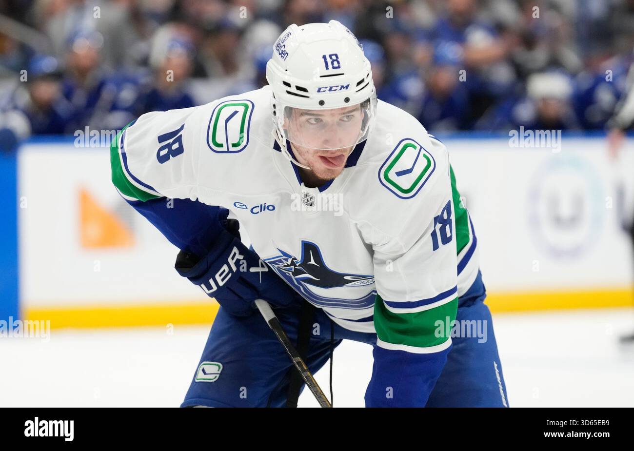 Vancouver Canucks left wing Drew O'Connor (18) against the Tampa Bay ...