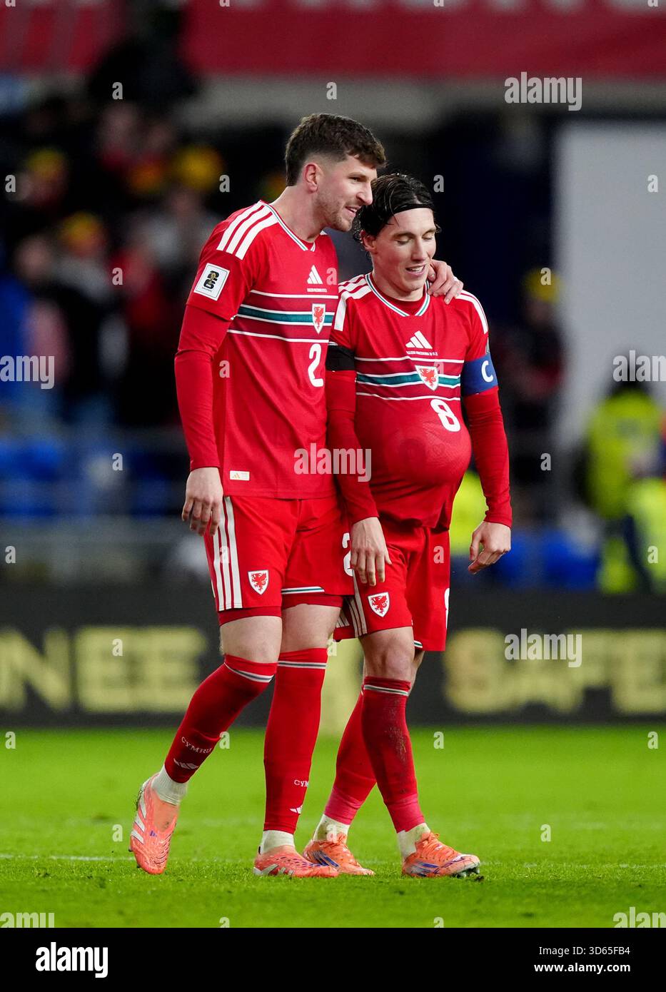 Wales' Harry Wilson collects the match ball at the final whistle after ...