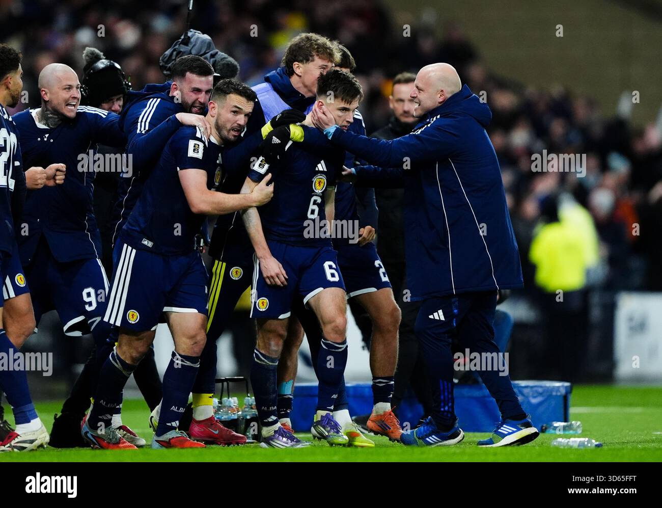 Scotland's Kieran Tierney celebrates scoring his sides third goal with ...