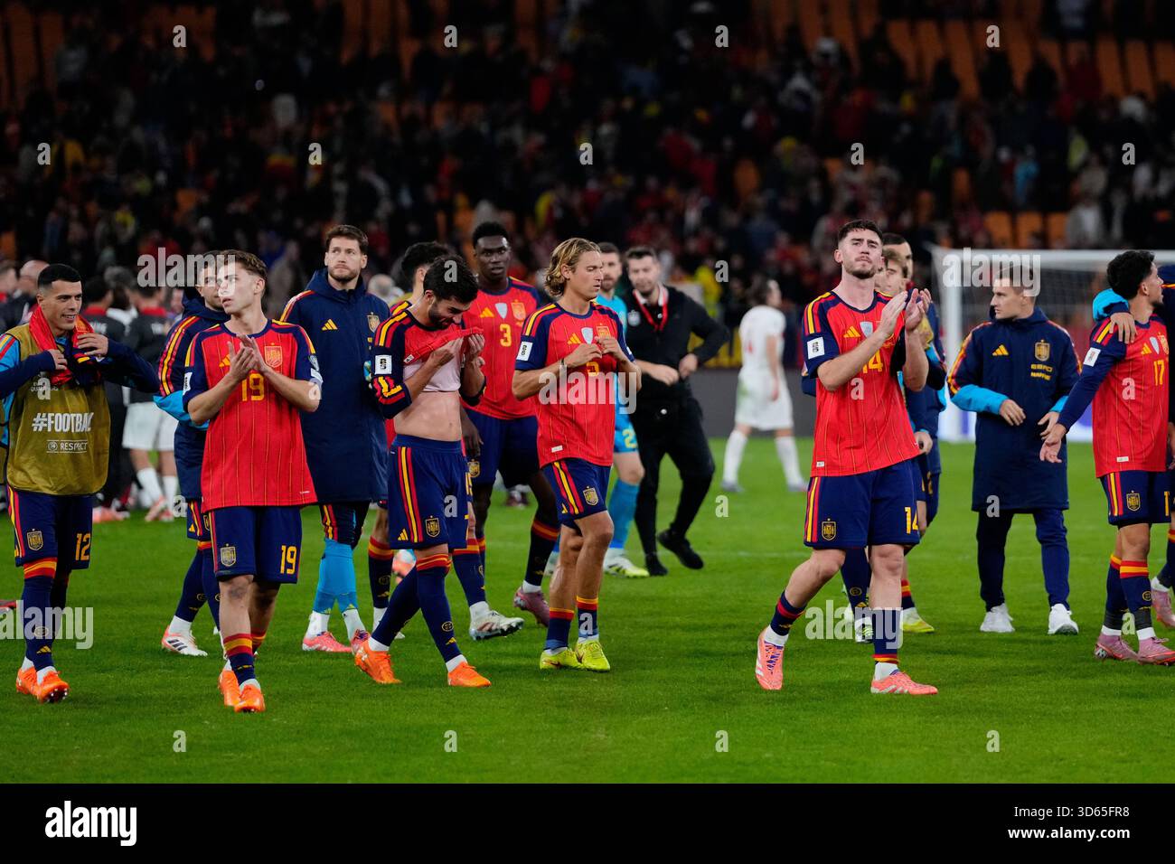 Spanish national team players react at the end of the 2026 World Cup ...