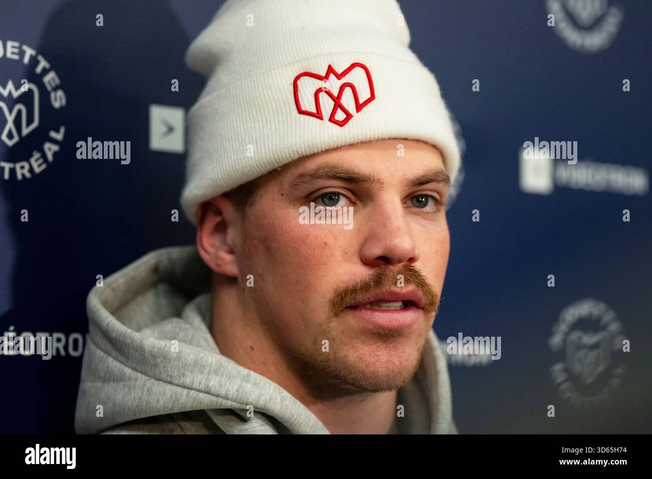 Montreal Alouettes quarterback Davis Alexander speaks to reporters ...