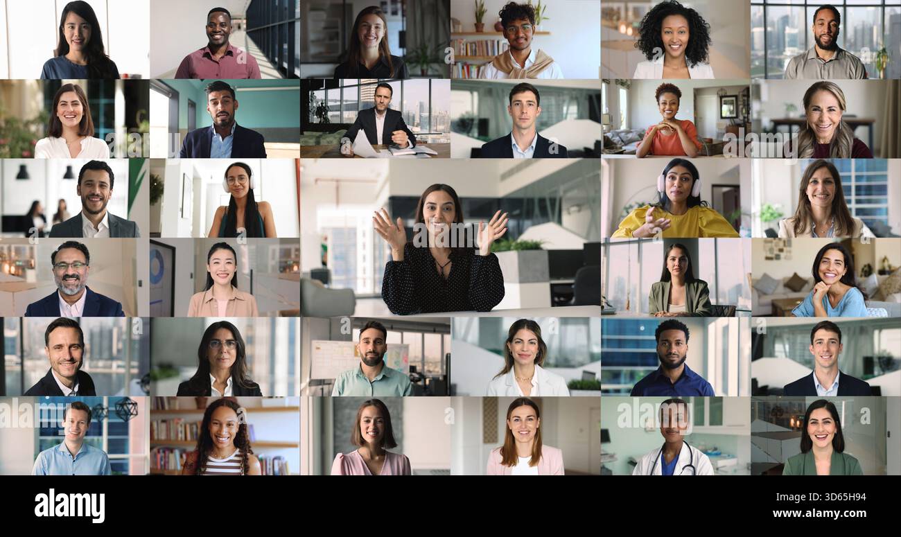 Zoom out collage of numerous headshots of diverse people Stock Photo ...