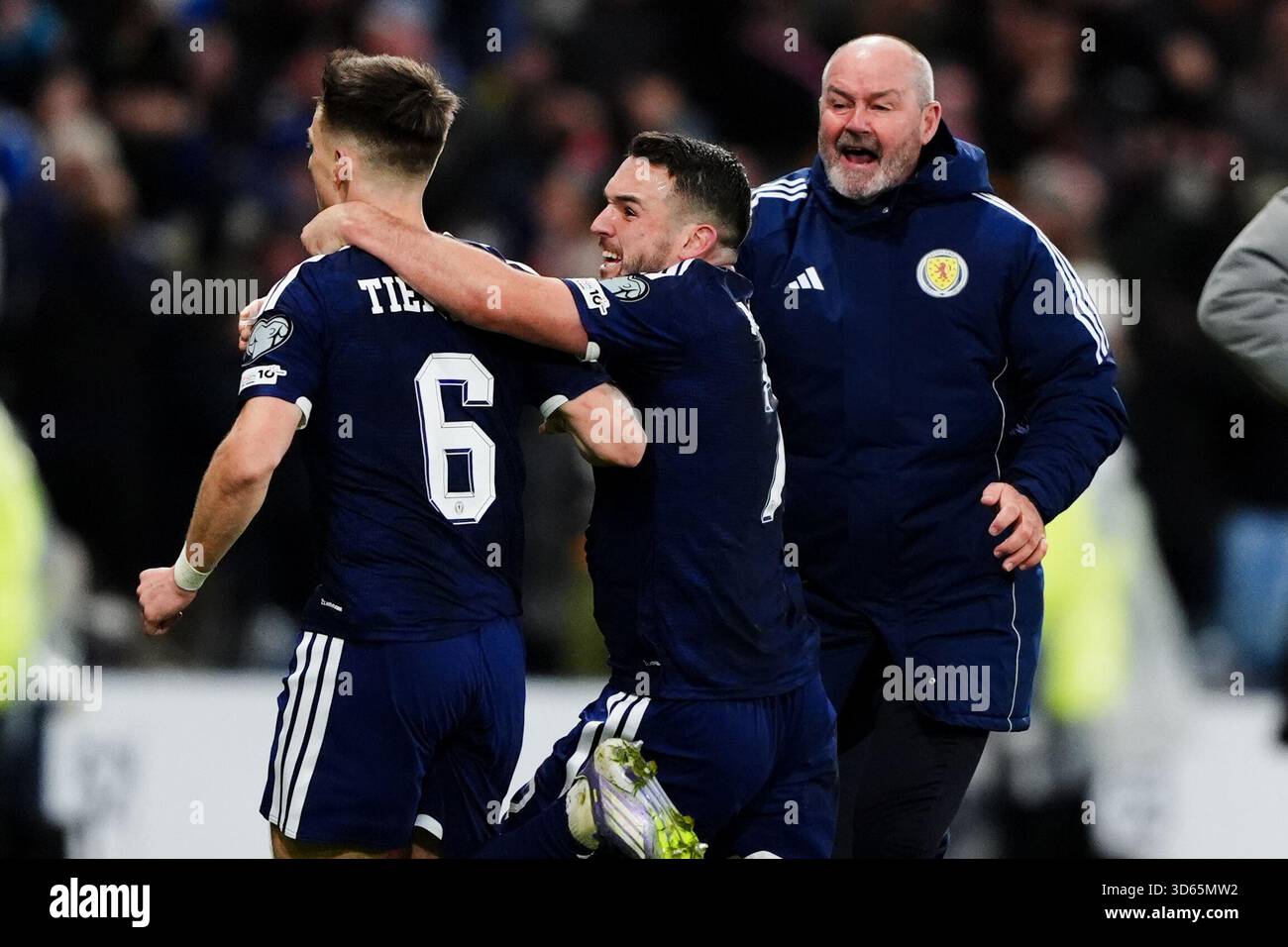Scotland's Kieran Tierney celebrates scoring his sides third goal with ...
