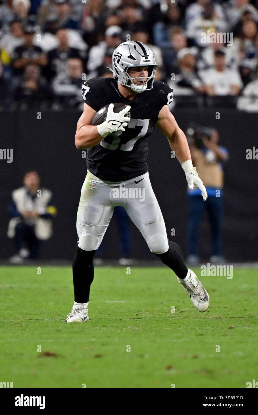 Las Vegas Raiders tight end Michael Mayer (87) runs with the ball ...
