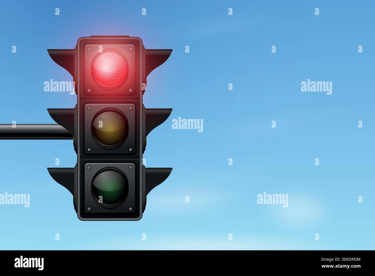 Red Traffic Light on Blue Sky, Vector Illustration. 3d Realistic ...
