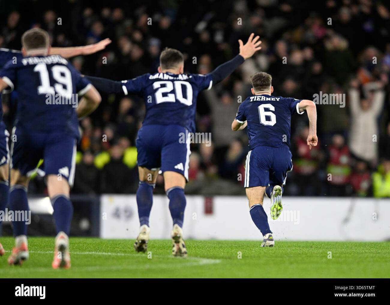 Glasgow, Scotland, 18th November 2025. Kieran Tierney of Scotland runs ...