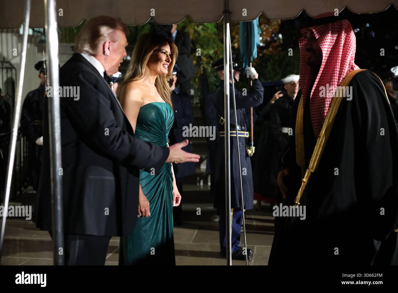 President Donald Trump, from left, and First Lady Melania Trump, greet ...