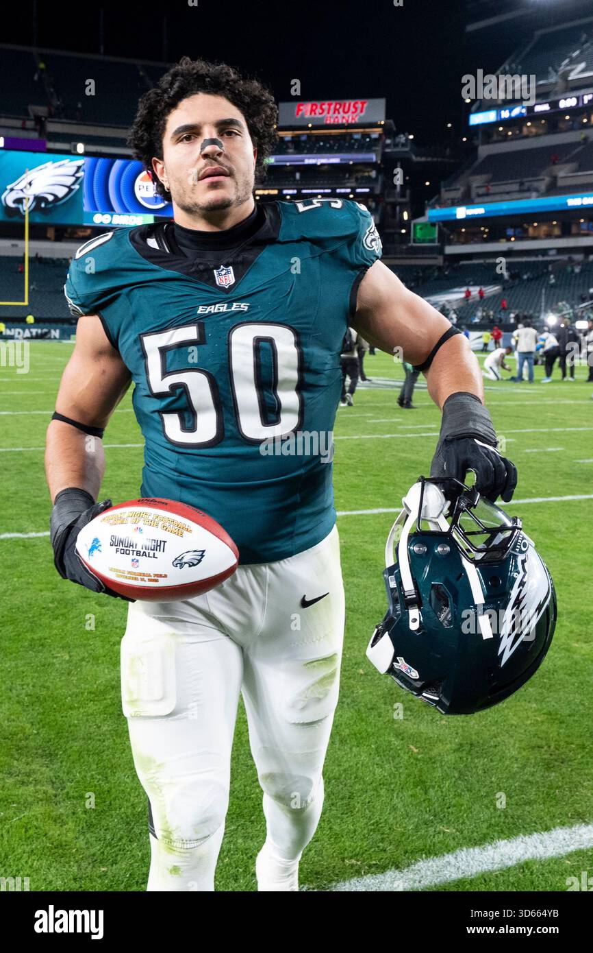 Philadelphia Eagles linebacker Jaelan Phillips heads off the field with ...