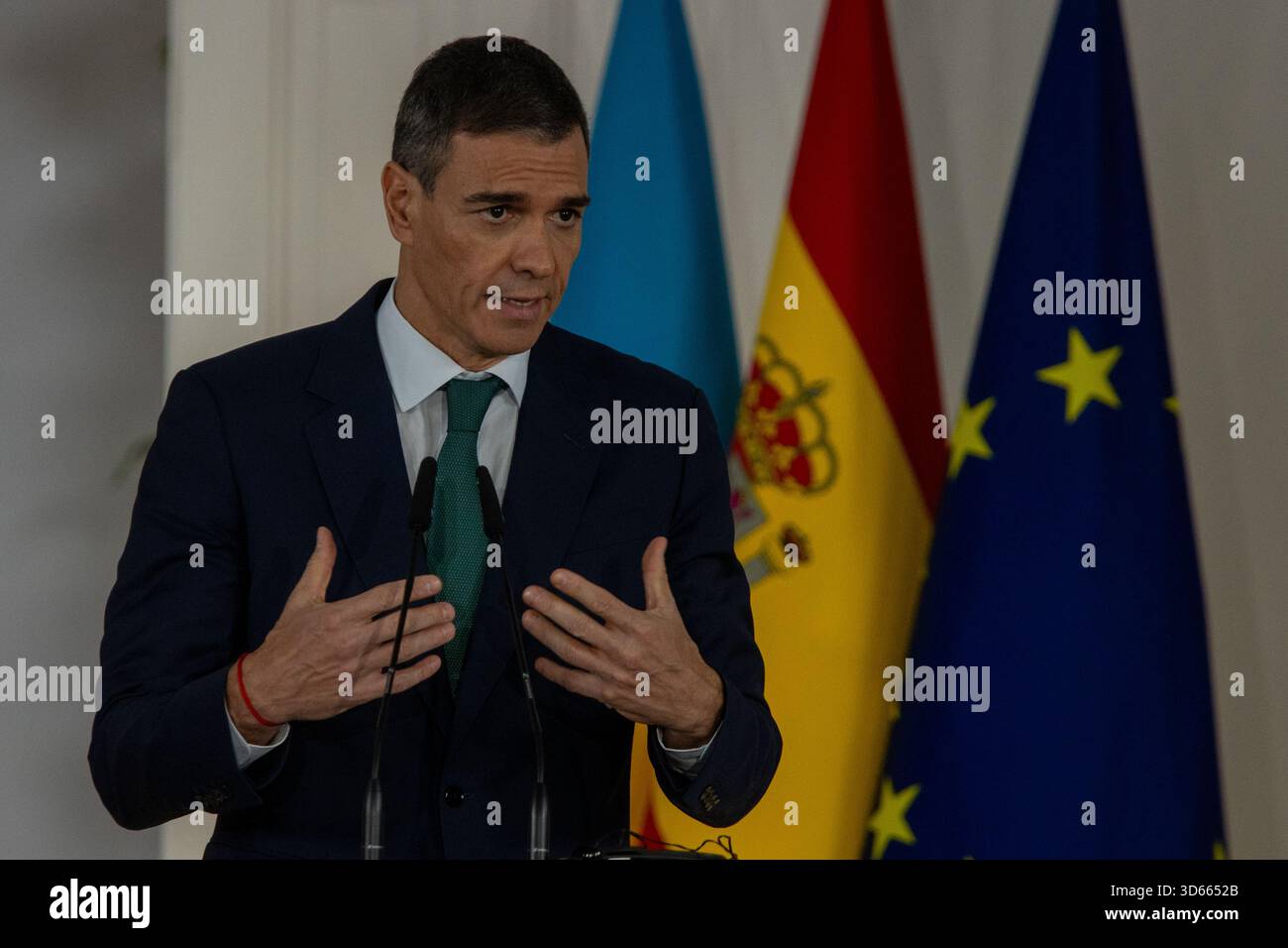 Spanish Prime Minister Pedro Sánchez speaks during a press conference ...