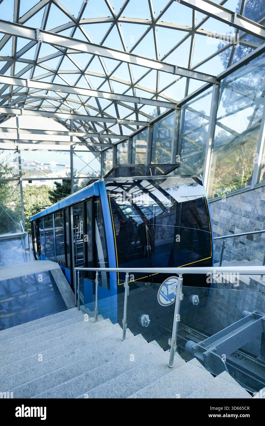 Baku, Azerbaijan - 11.09.2025: Baku Funicular carriage at station, a ...