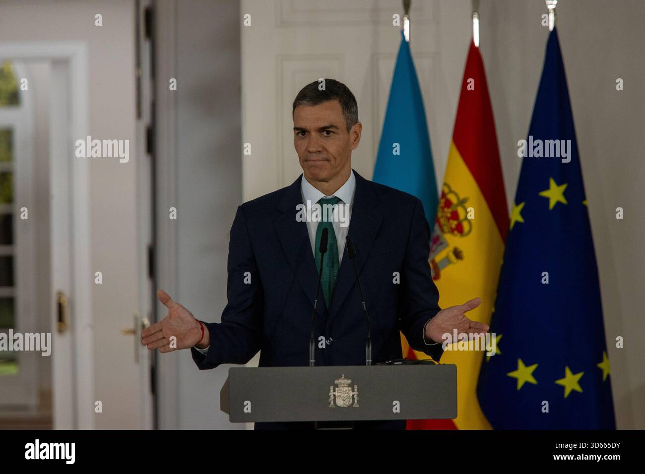 Spanish Prime Minister Pedro Sánchez speaks during a press conference ...