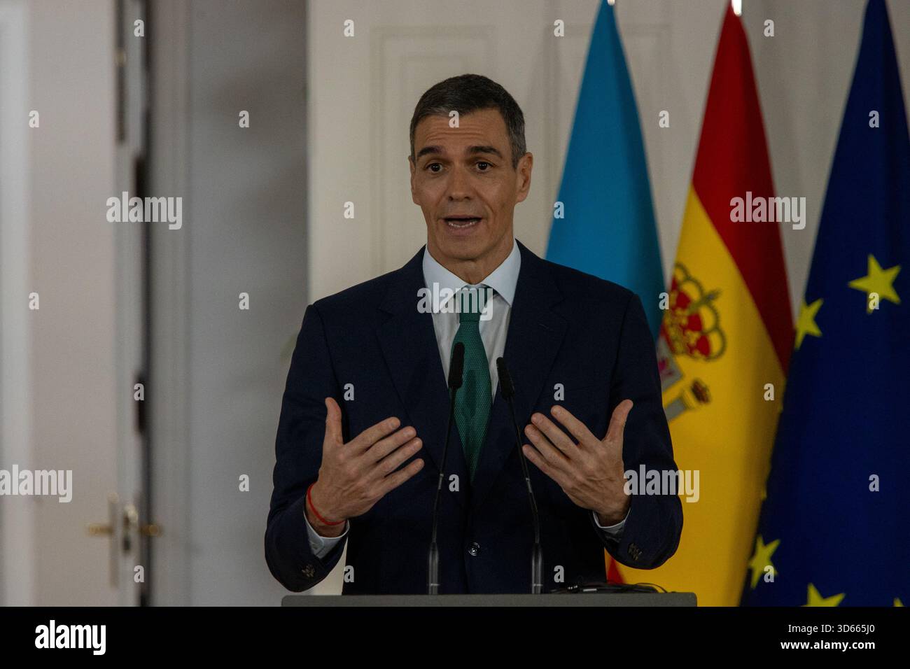 Spanish Prime Minister Pedro Sánchez speaks during a press conference ...