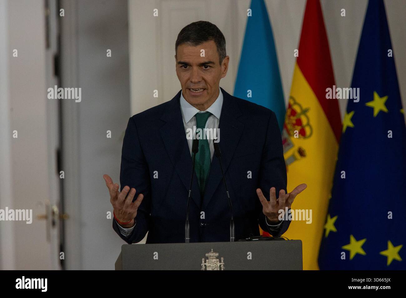 Spanish Prime Minister Pedro Sánchez speaks during a press conference ...