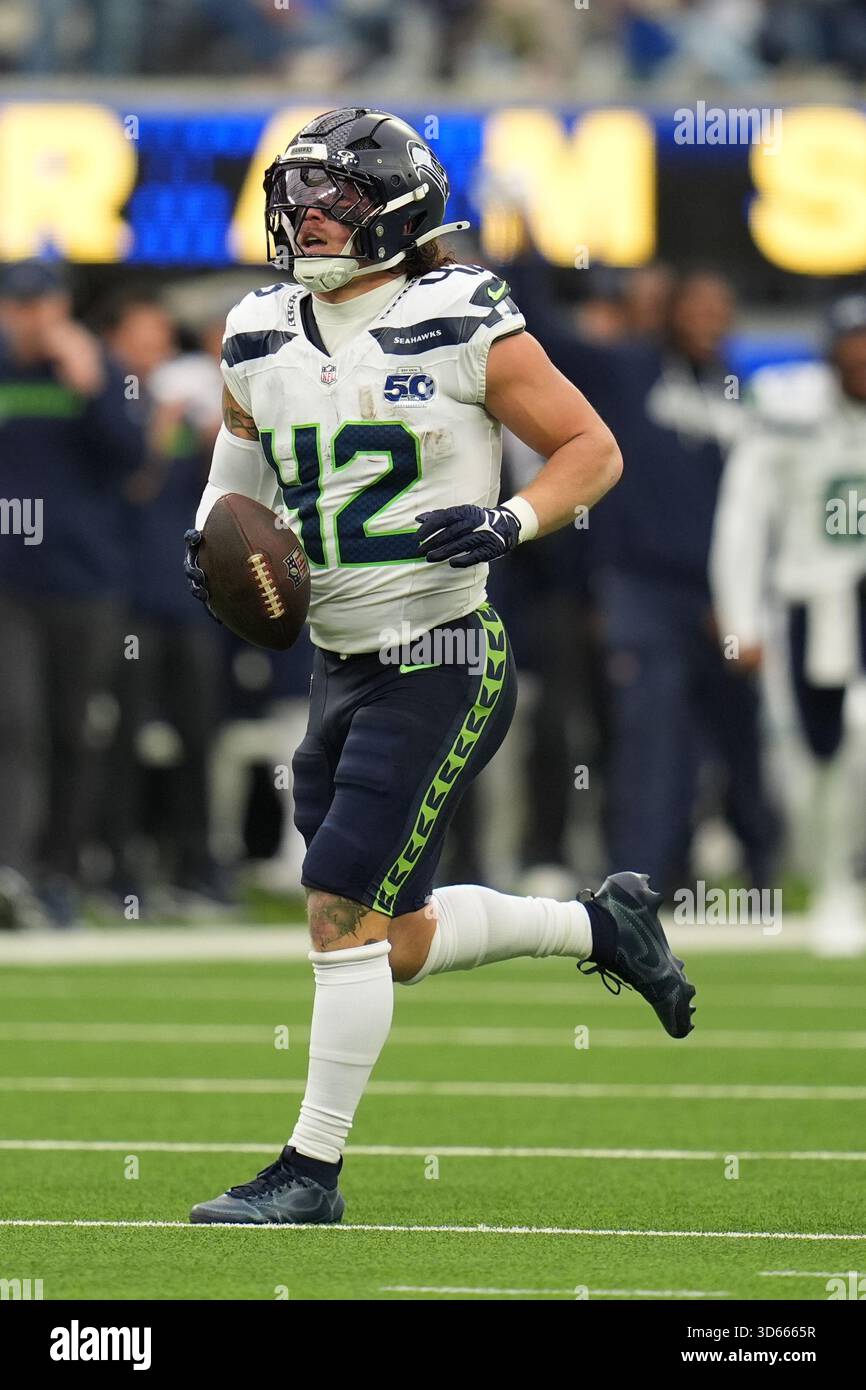 Seattle Seahawks linebacker Drake Thomas celebrates a fumble recovery ...