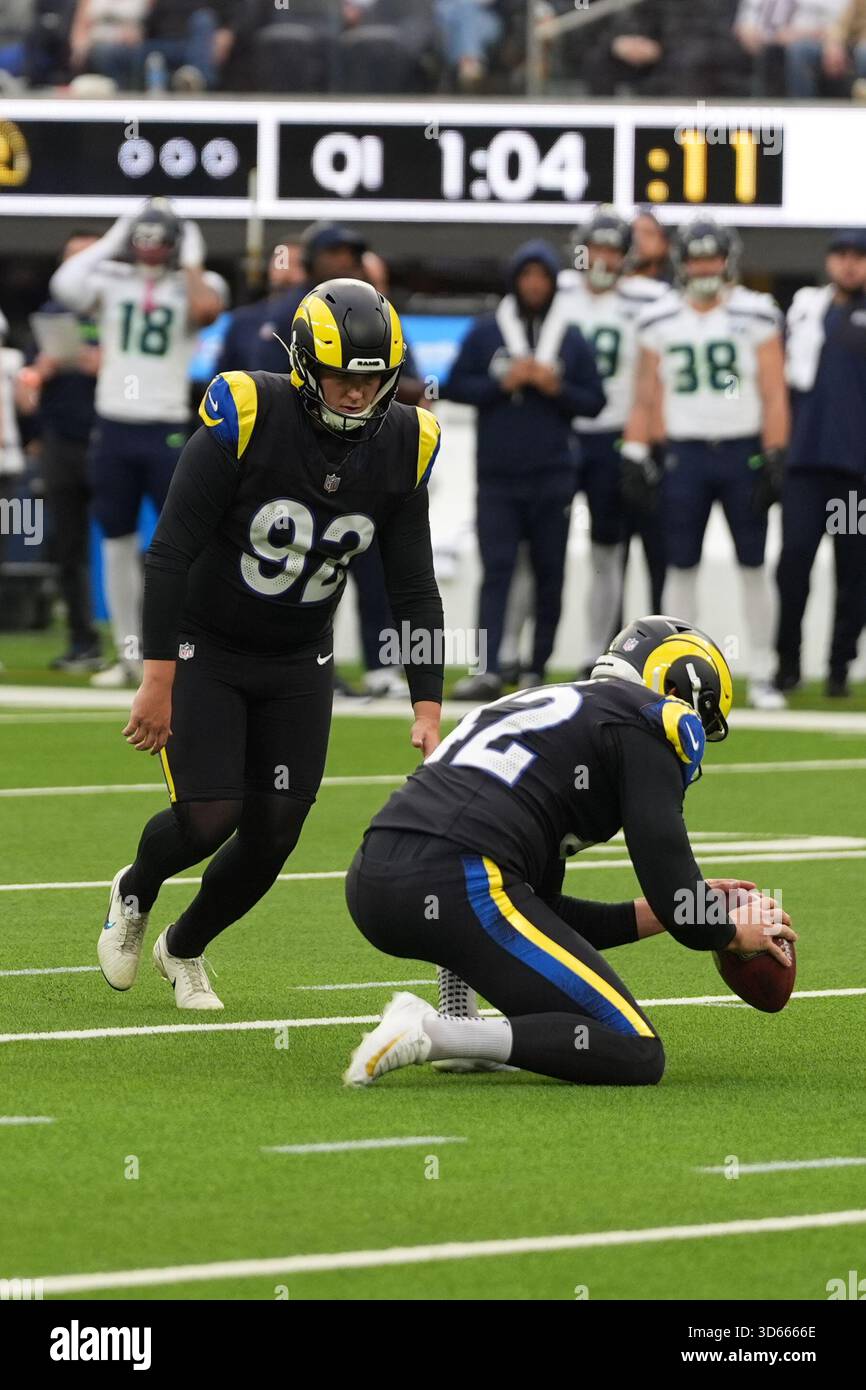 Los Angeles Rams kicker Harrison Mevis kicks a field goal during the ...