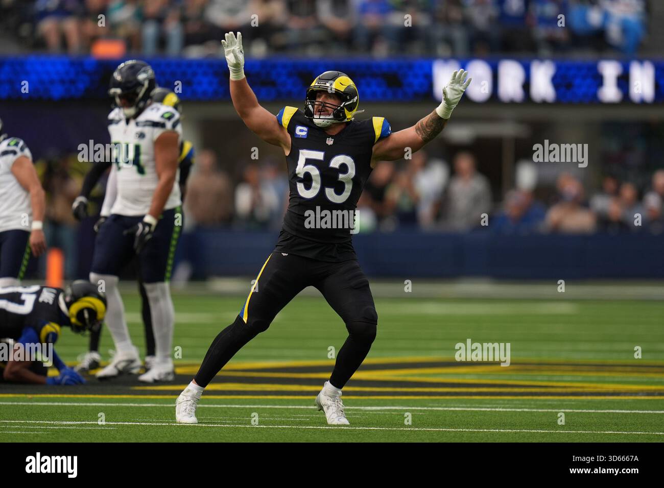 Los Angeles Rams linebacker Nate Landman isolated action during the ...