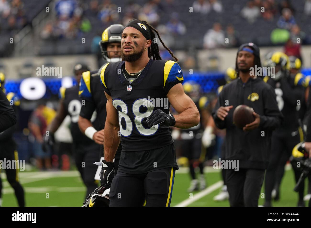 Los Angeles Rams wide receiver Jordan Whittington helmet off before an ...