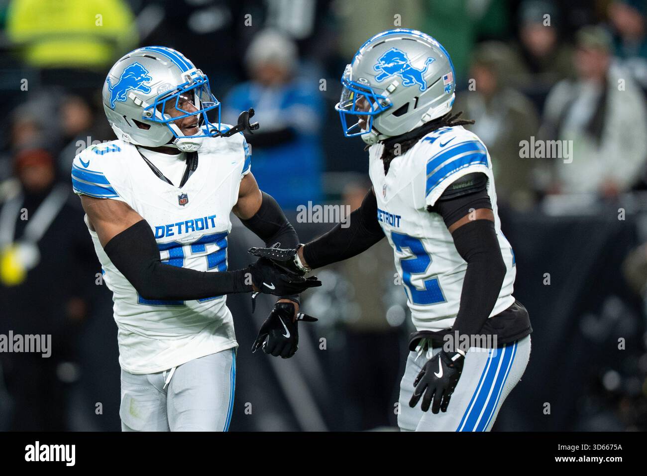 Detroit Lions cornerback Rock Ya-Sin, left, reacts with safety Thomas ...