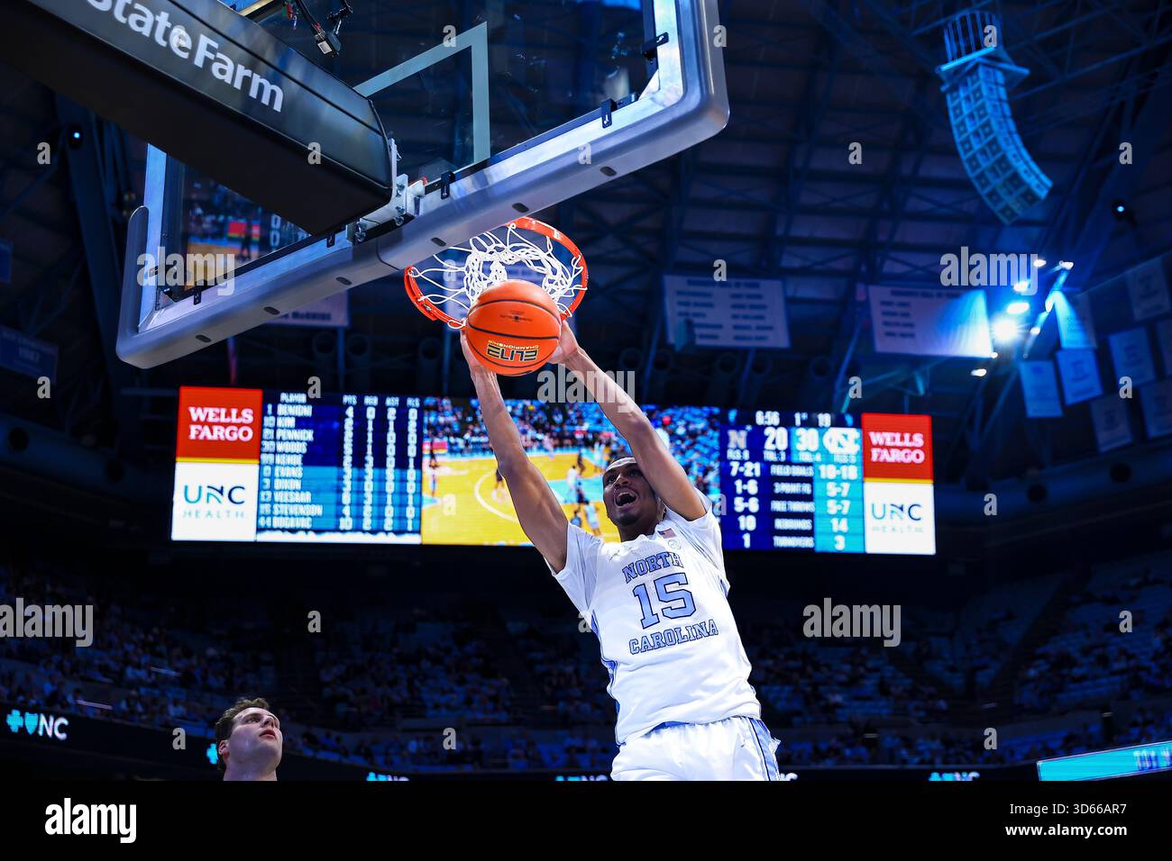 November 18, 2025: North Carolina forward Jarin Stevenson (15) dunks ...