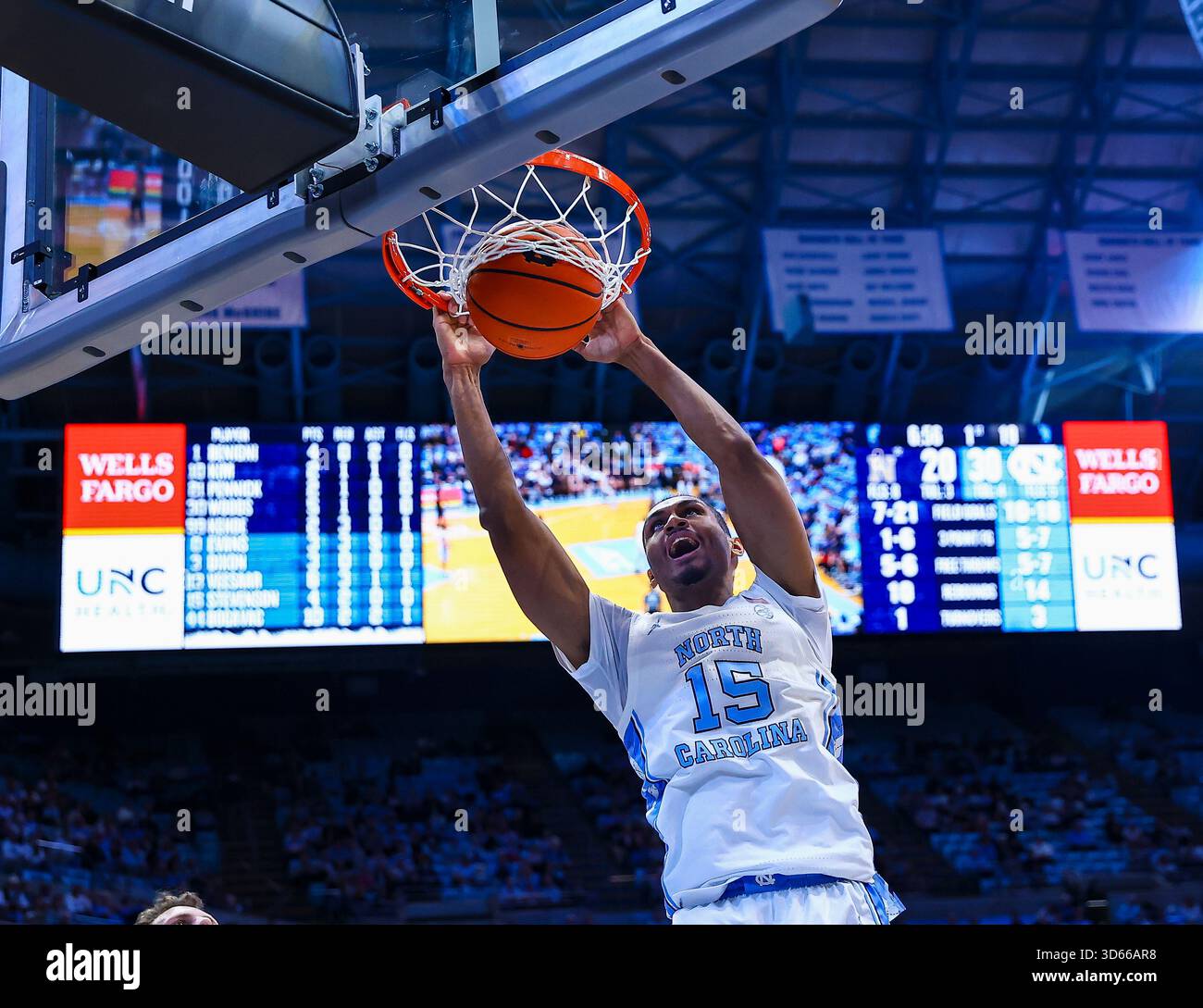 November 18, 2025: North Carolina forward Jarin Stevenson (15) dunks ...
