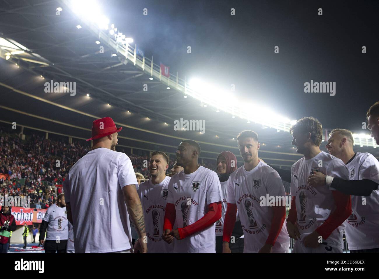 VIENNA, AUSTRIA - NOVEMBER 18: team Austria celebrates the 1:1 draw and ...