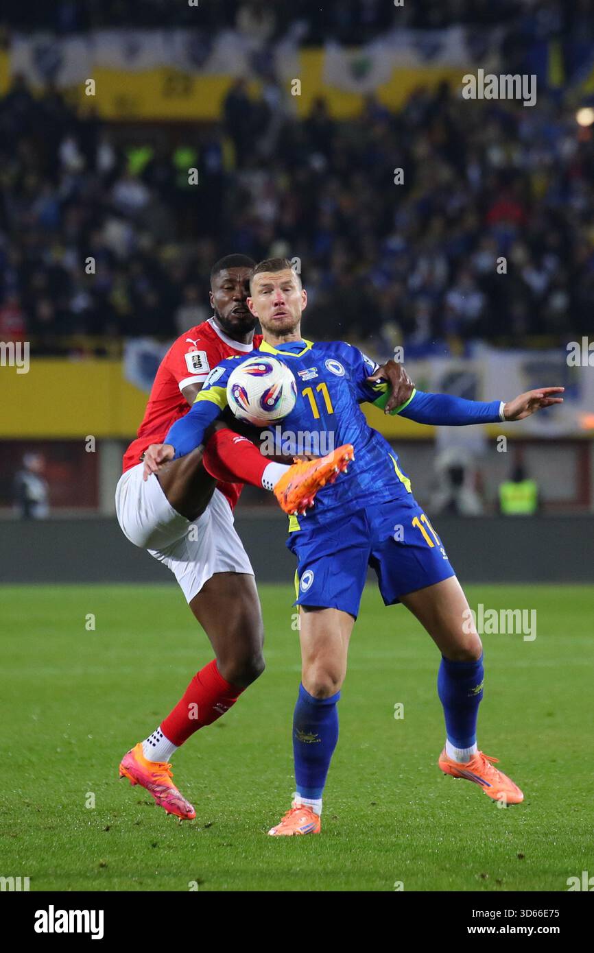 VIENNA, AUSTRIA - NOVEMBER 18: Kevin Danso of Austria and Edin Dzeko of ...