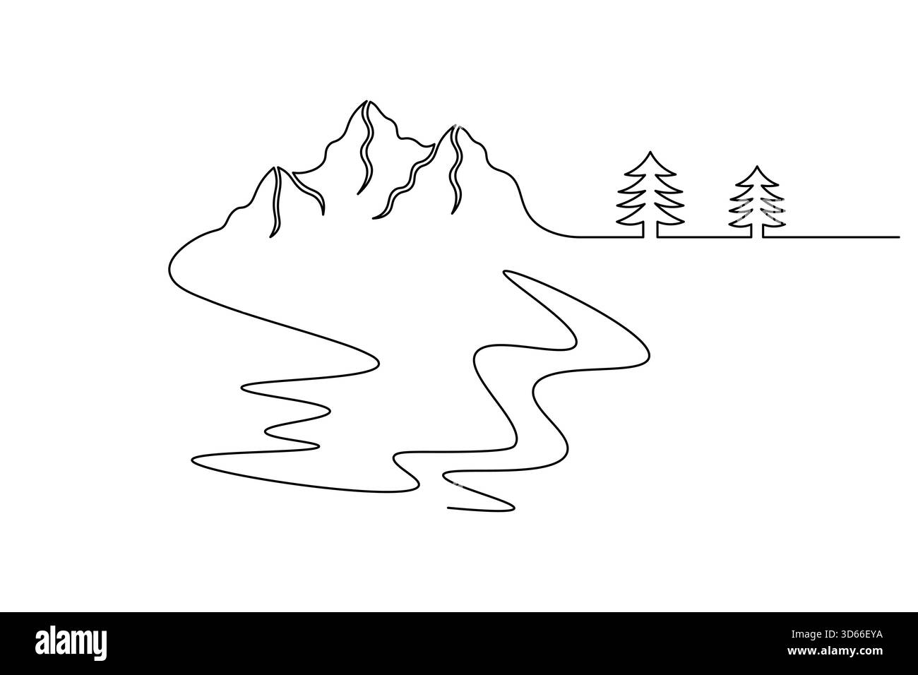 Minimalist mountains landscape one line art simple nature drawing ...