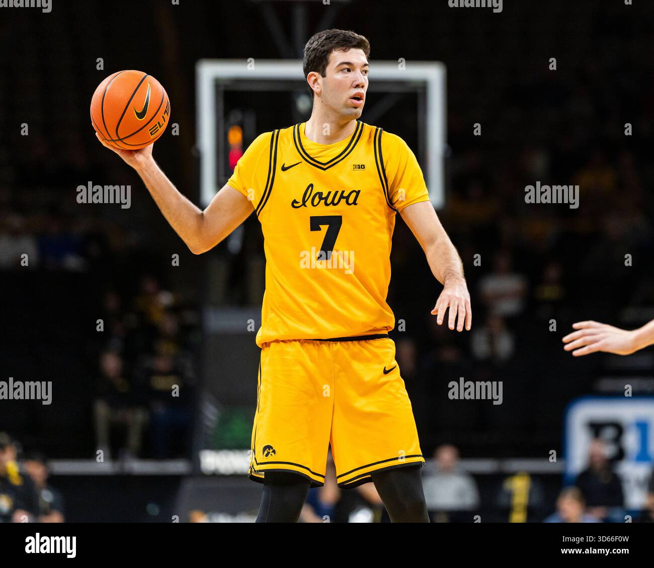 Iowa Hawkeyes forward Alvaro Folgueiras (7) looks to pass during a game ...