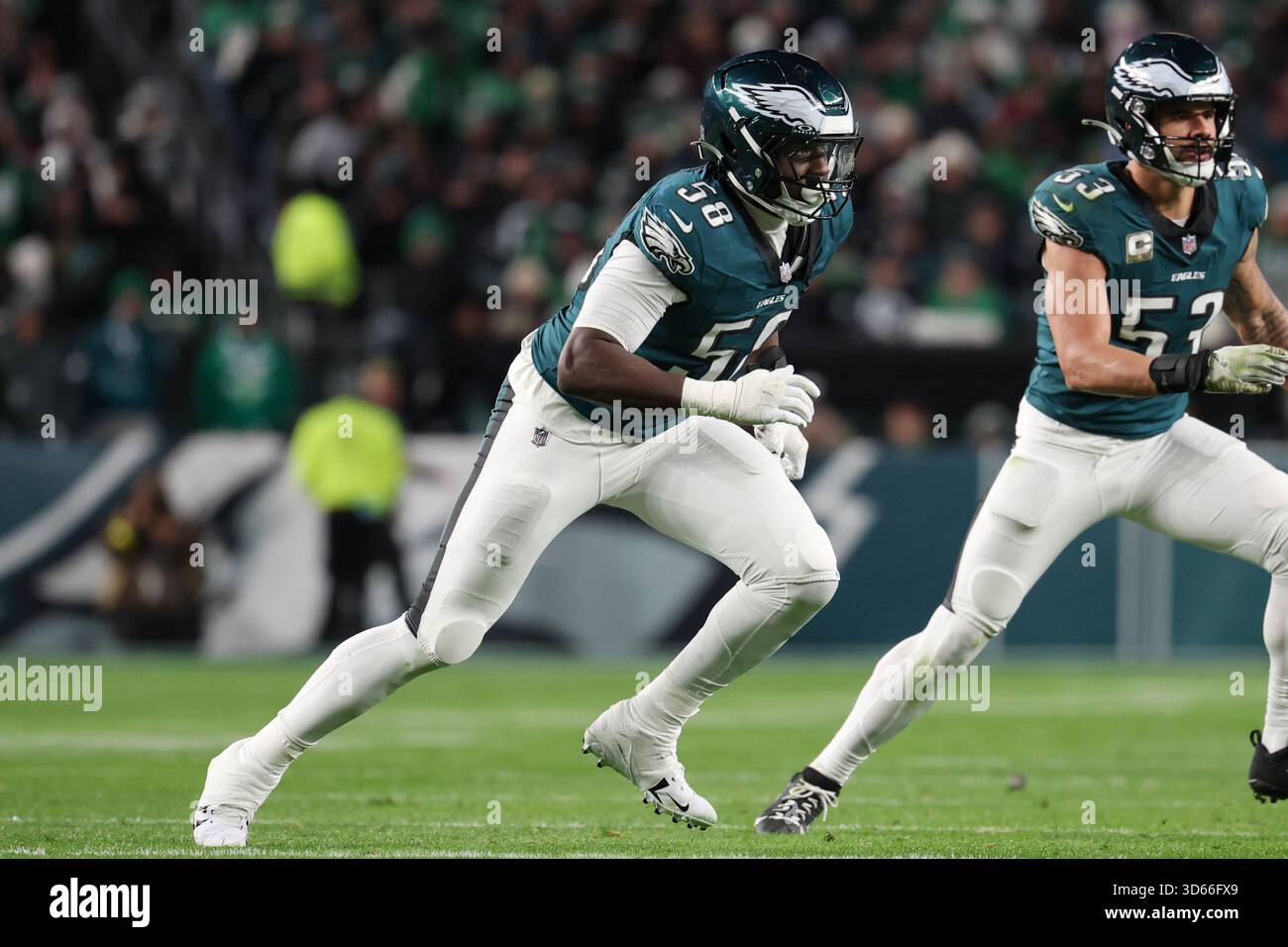 Philadelphia Eagles linebacker Jalyx Hunt (58) in action during the ...