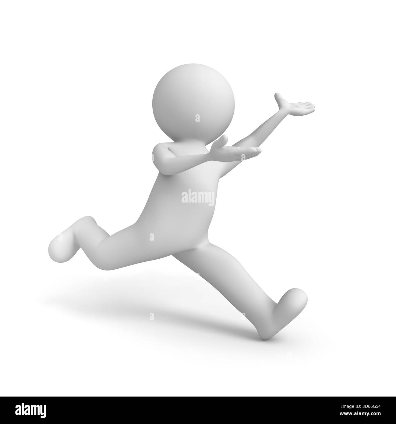 Minimal 3d white man running and presenting isolated over white ...