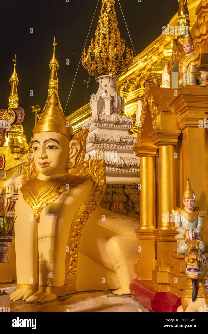 Statue of double-bodied Manussiha, a Burmese half-man half-lion ...
