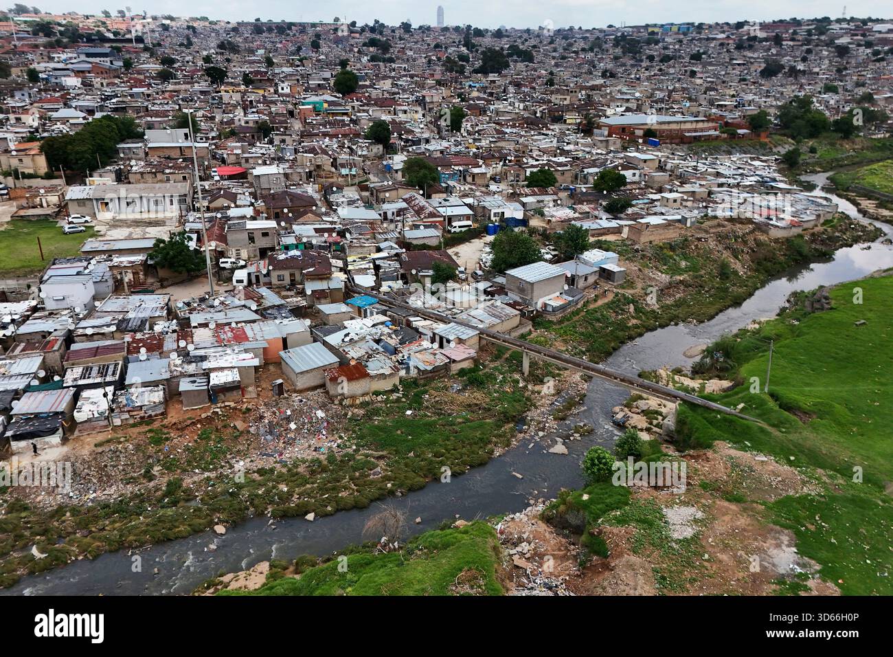 An aerial view of the Jukskei River in the Alexandra township in ...