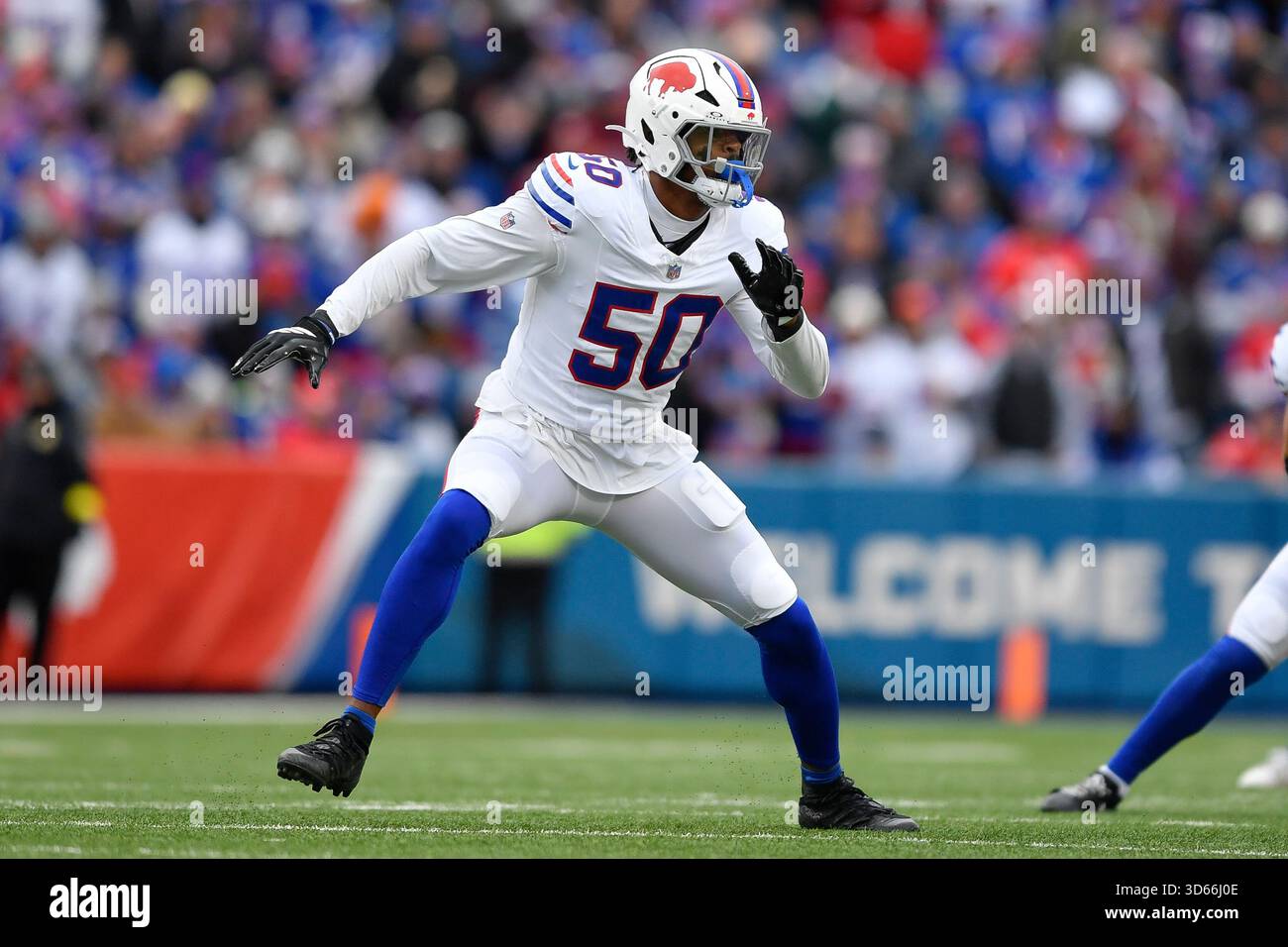 Buffalo Bills defensive end Greg Rousseau (50) runs on the field during ...