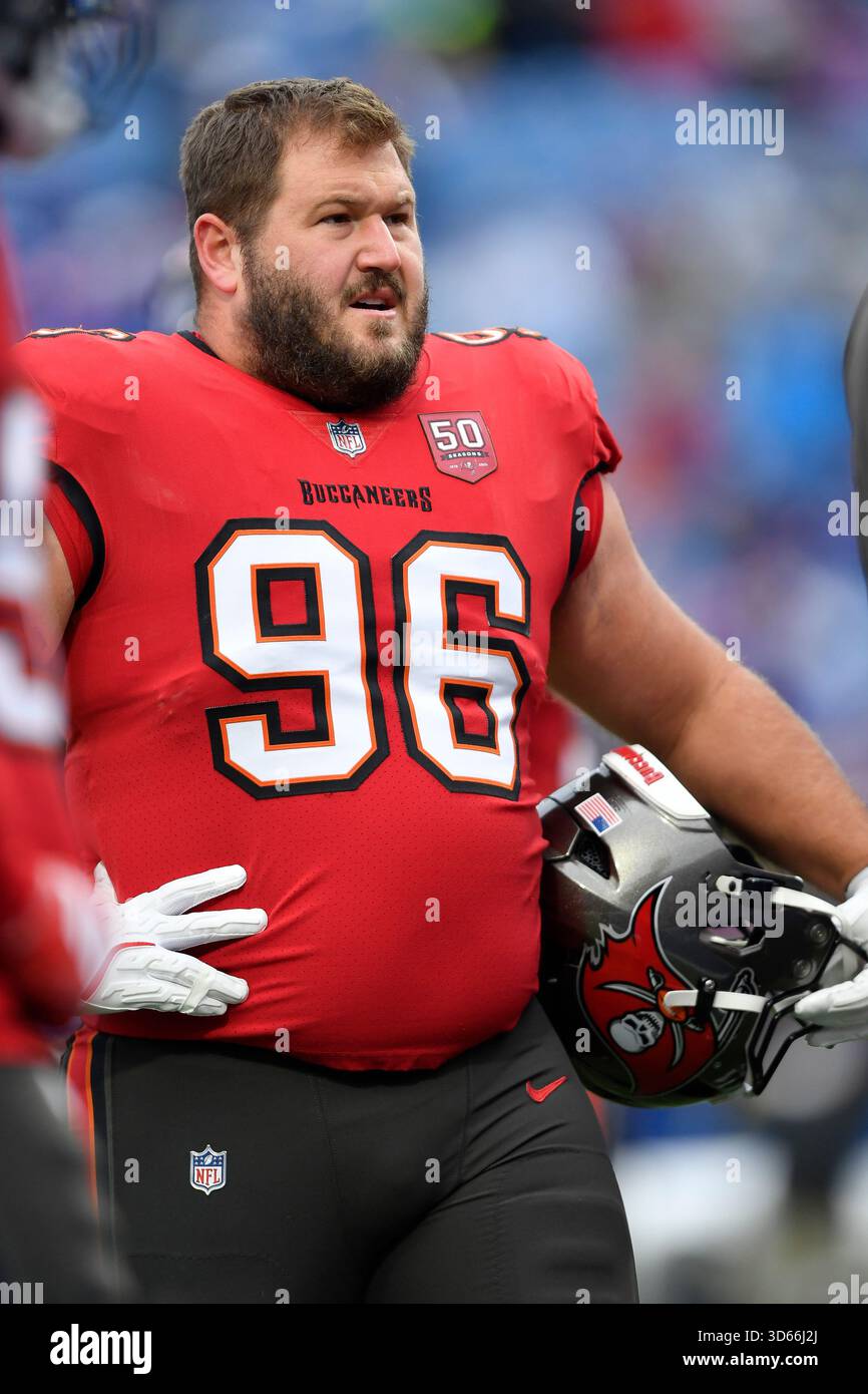 Tampa Bay Buccaneers defensive lineman Greg Gaines (96) warms up before ...