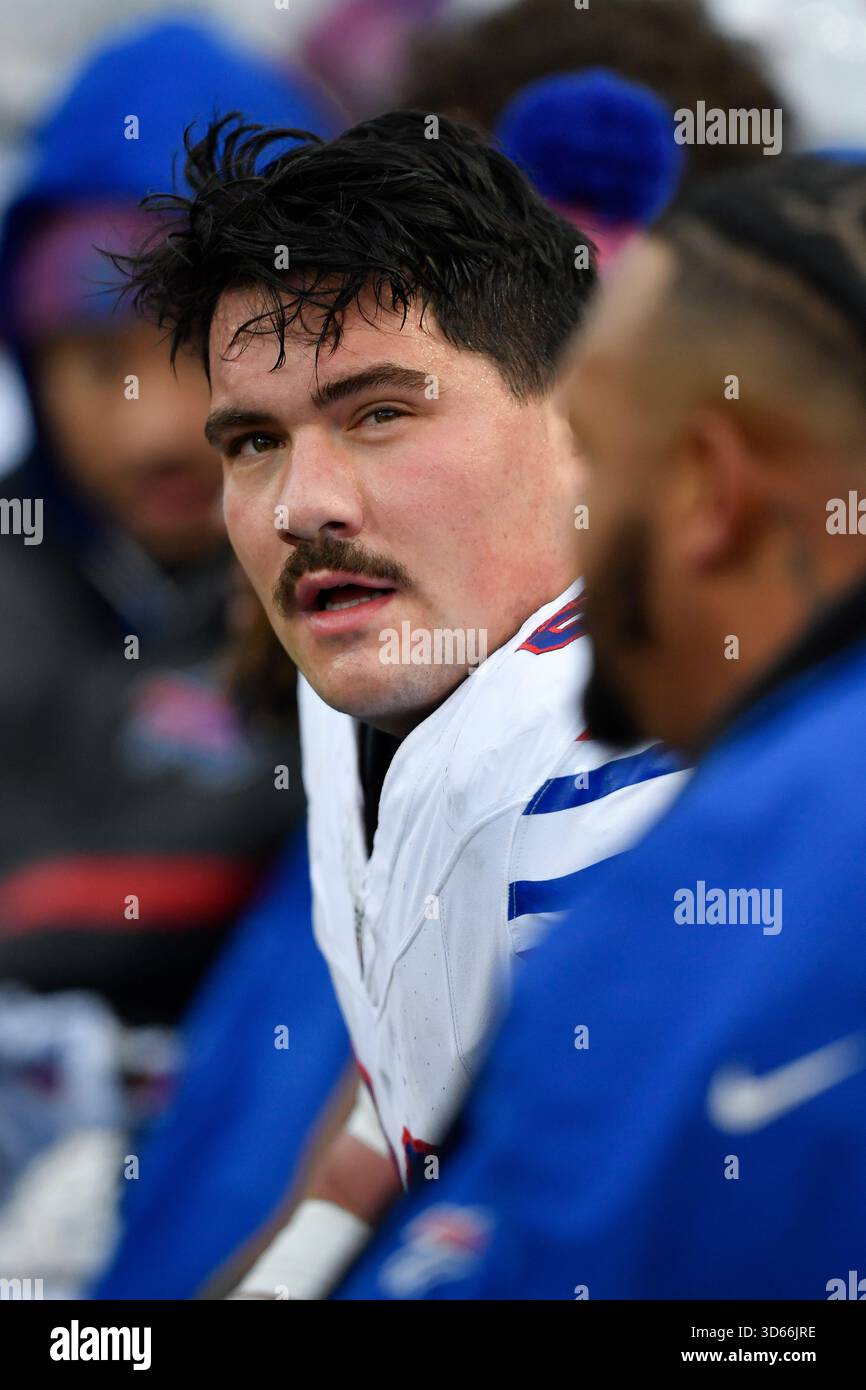 Buffalo Bills center Connor McGovern (66) watches from the sideline ...