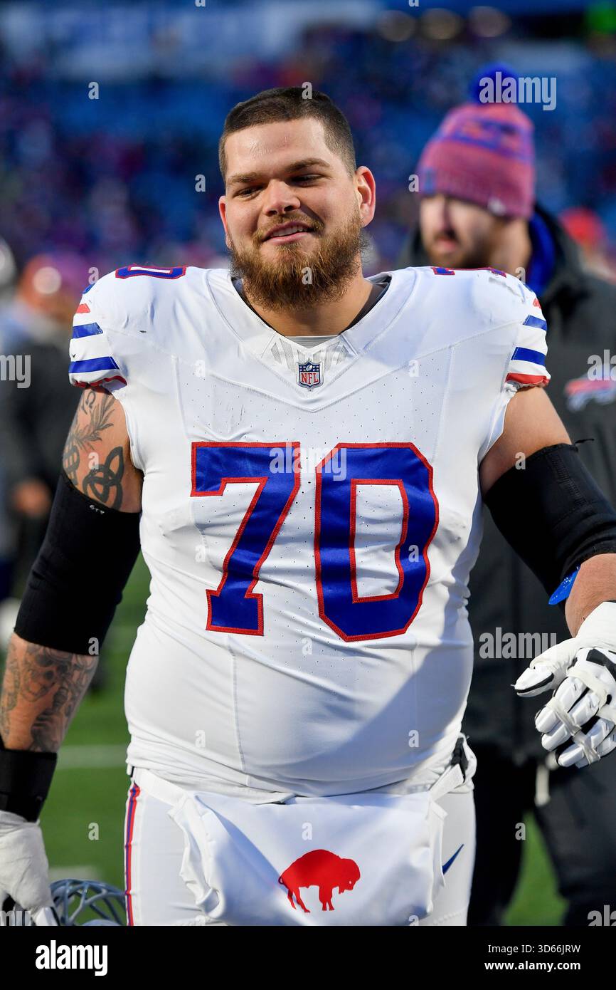 Buffalo Bills tackle Alec Anderson (70) walks off the field after an ...