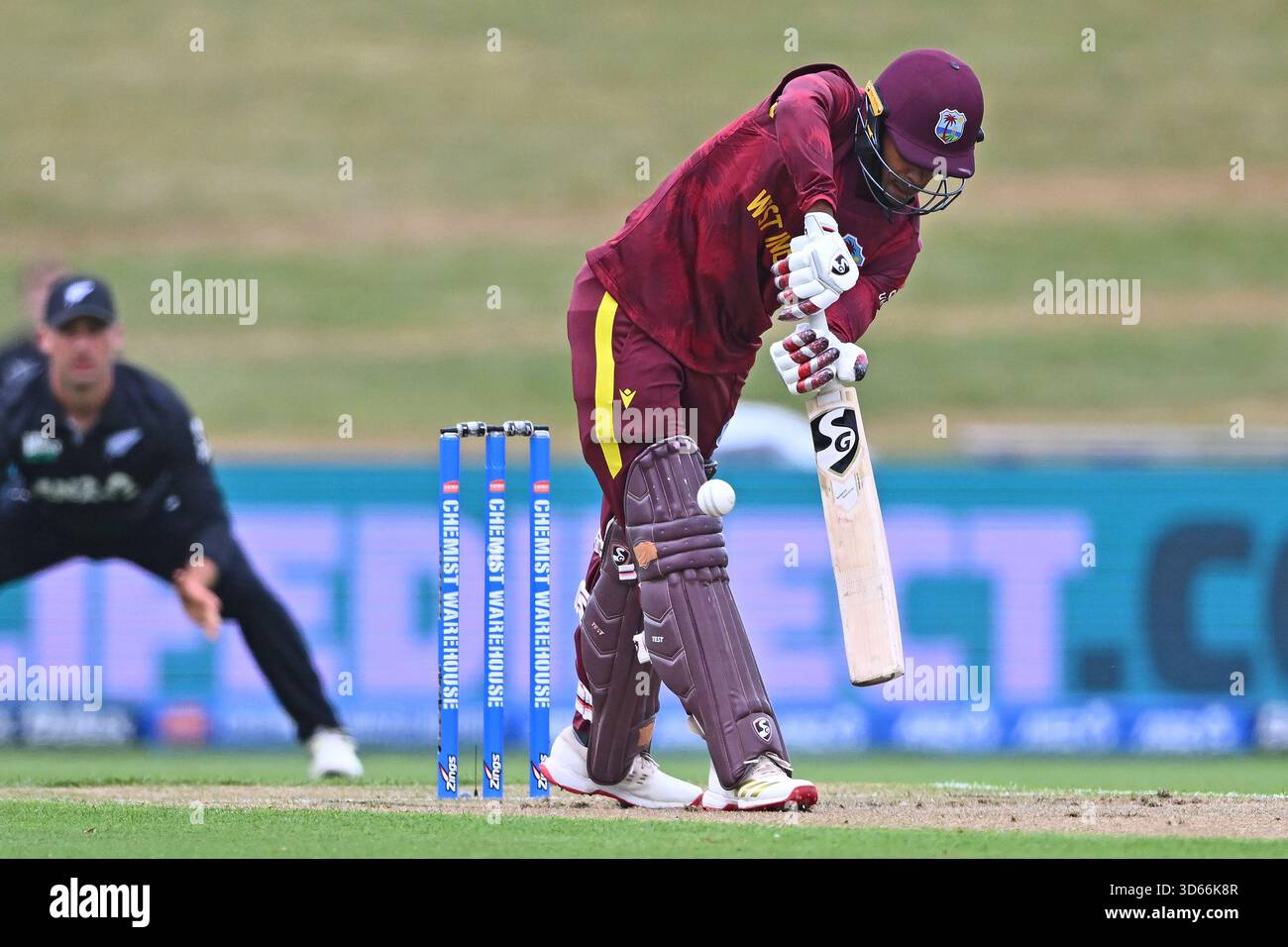 Ackeem Auguste of West Indies bats against New Zealand during their One ...