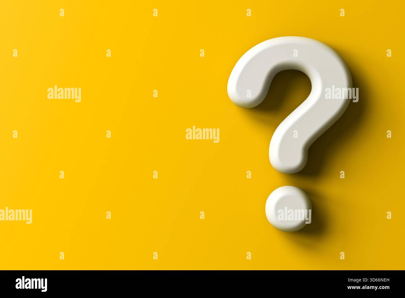 White question mark isolate on yellow color wall background with shadow ...